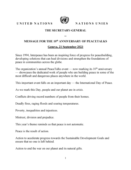 UN Secretary-General message on the occasion of the International Day ...